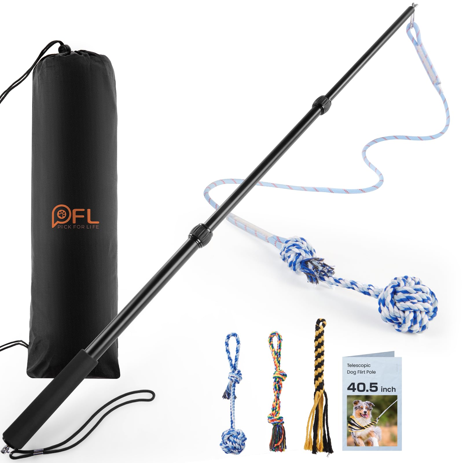 Upgraded Flirt Pole for Dogs - Extendable Dog Flirt Pole with ...