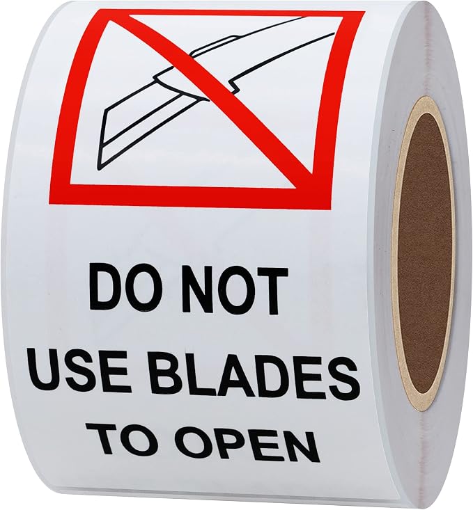 Hybsk 200Pcs Warning Labels 2x4 Inch Do Not Use Blades to Open Labels ...