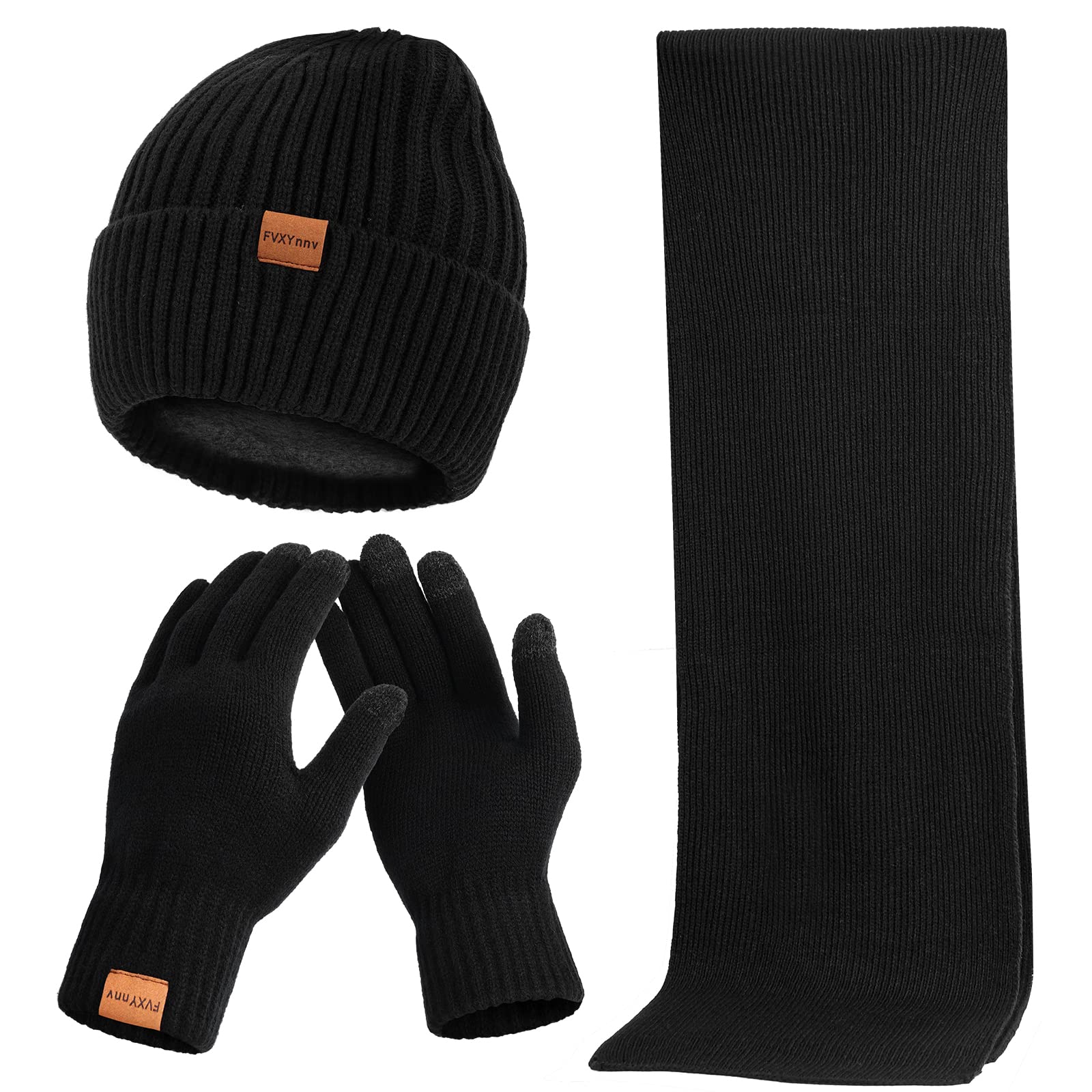 Winter Beanie Hat Scarf Gloves Set 3 in 1 for Men Women -Warm Fleece ...