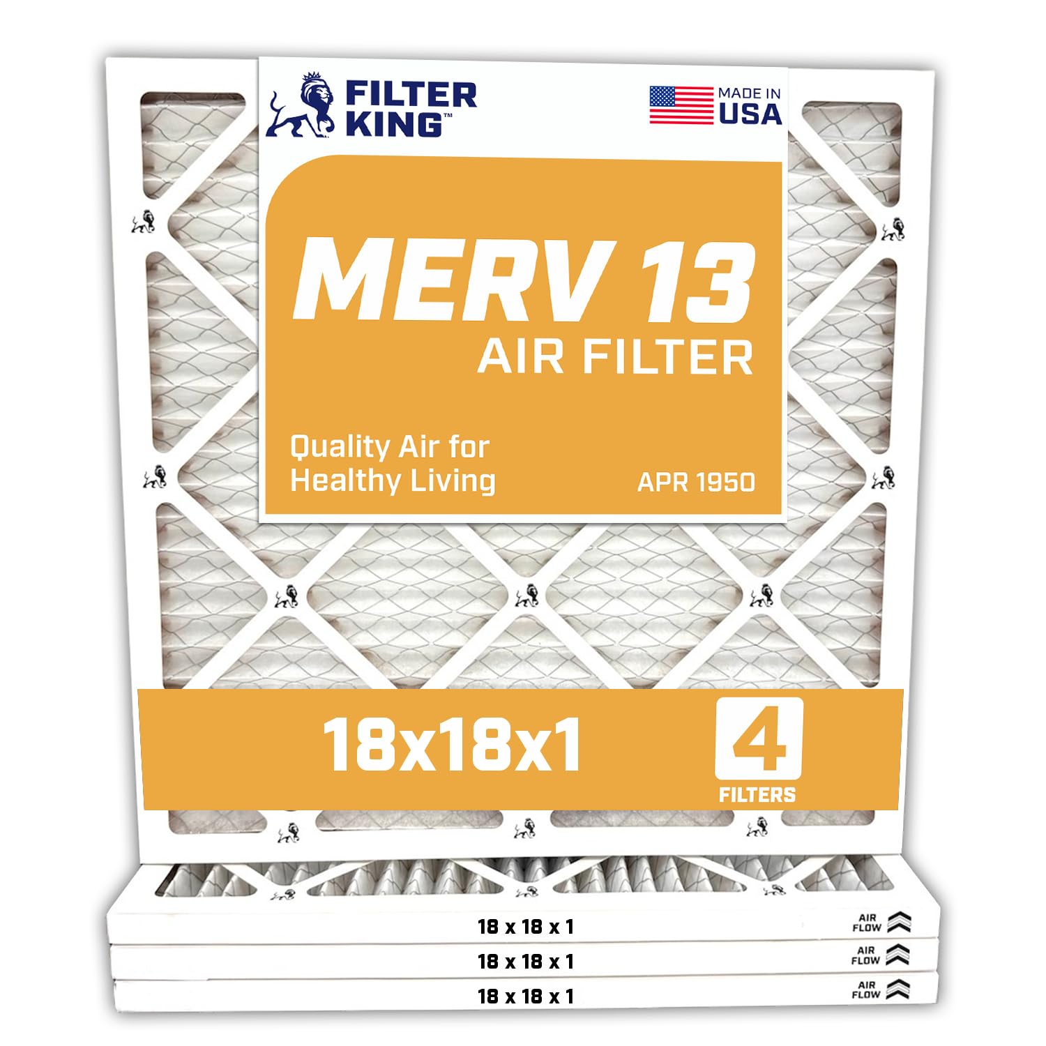 Filter King 18x18x1 Air Filter | 4-PACK | MERV 13 HVAC Pleated A/C ...