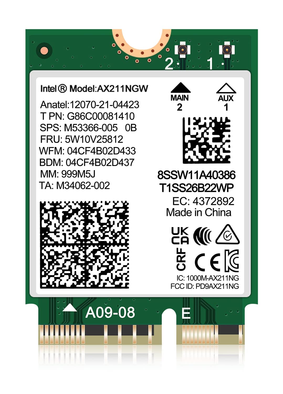 Amazon | WiFi 6E Wireless Card Intel AX211 NGW M.2: CNVio2, Bluetooth 5 ...