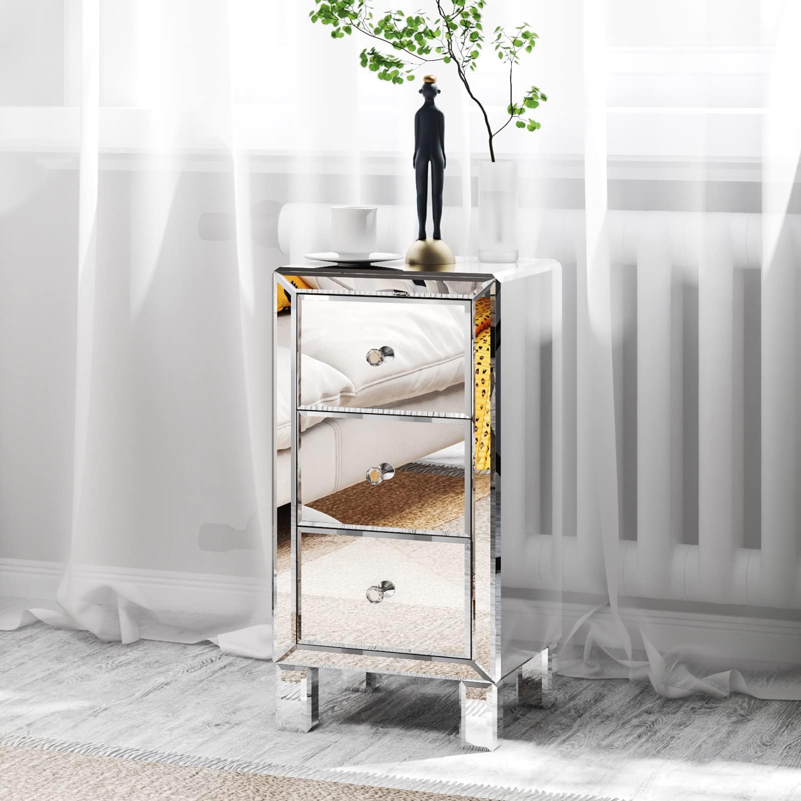 Bonnlo 3-Drawer Mirrored bedside tables for Bedroom, Living Room ...