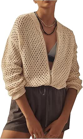 Women's Summer Mesh Short Bomber Cardigan Lightweight Lantern Long ...