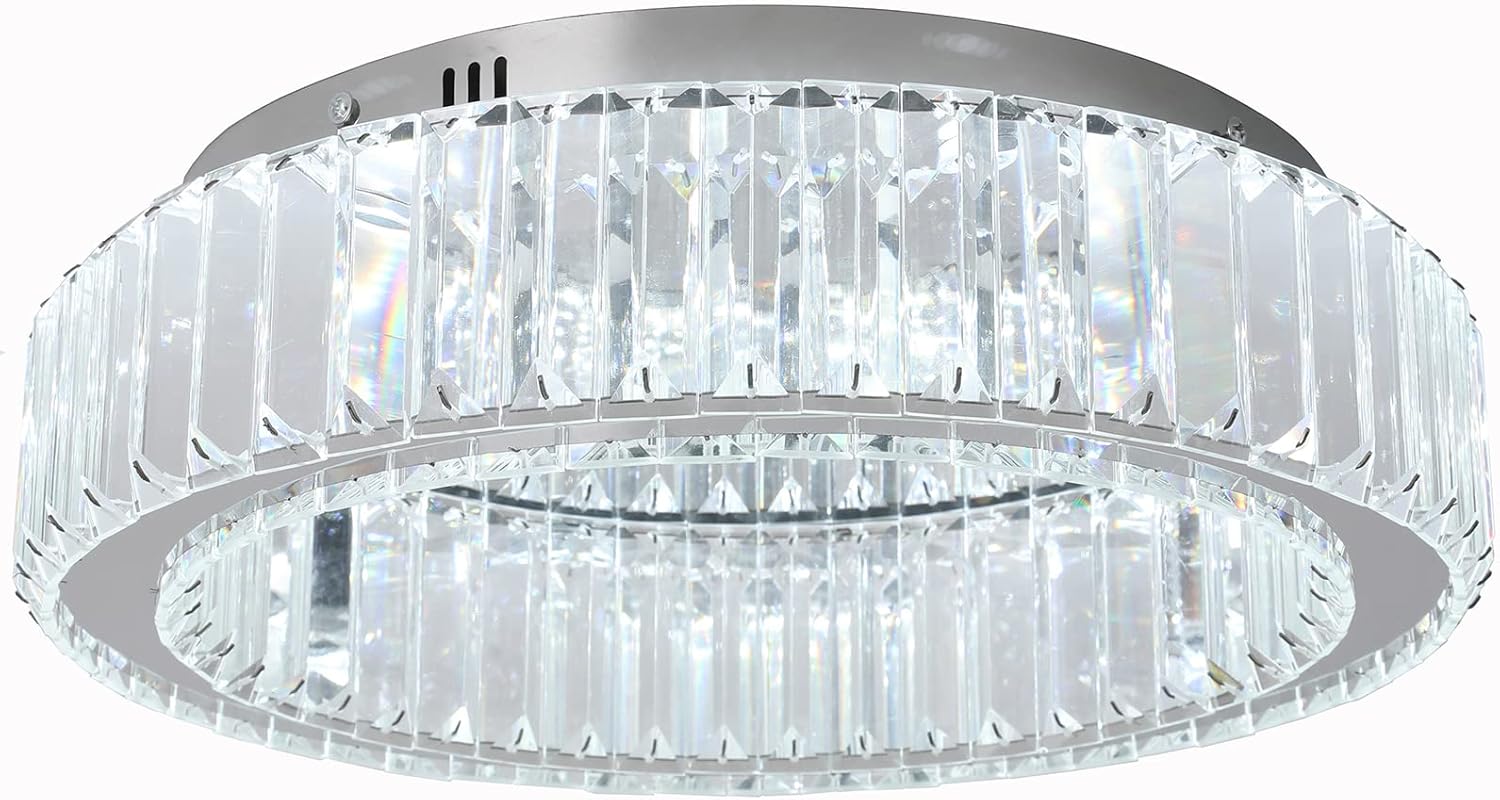 15'' Crystal Ceiling Light Fixture, Vinilky 3 Color Dimmable Modern ...