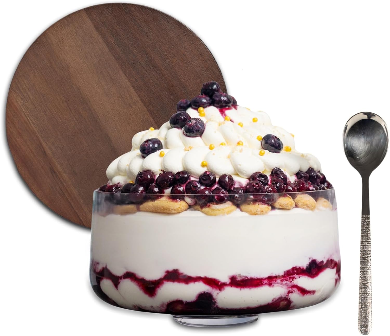 Amazon.com | Large Trifle Bowl with Lid (130oz) - Silver Serving Spoon ...