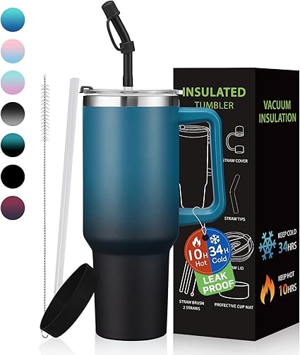 Amazon.com: BENZZO 40 oz Tumbler with Handle and Straw Lid Travel Mugs ...