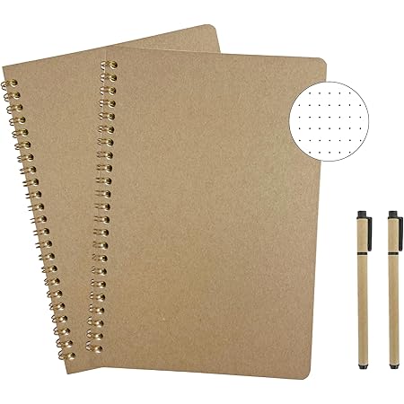 Amazon.com : (2-Pack) A5 Dot Grid Notebook 100gsm Bullet Spiral Journal ...