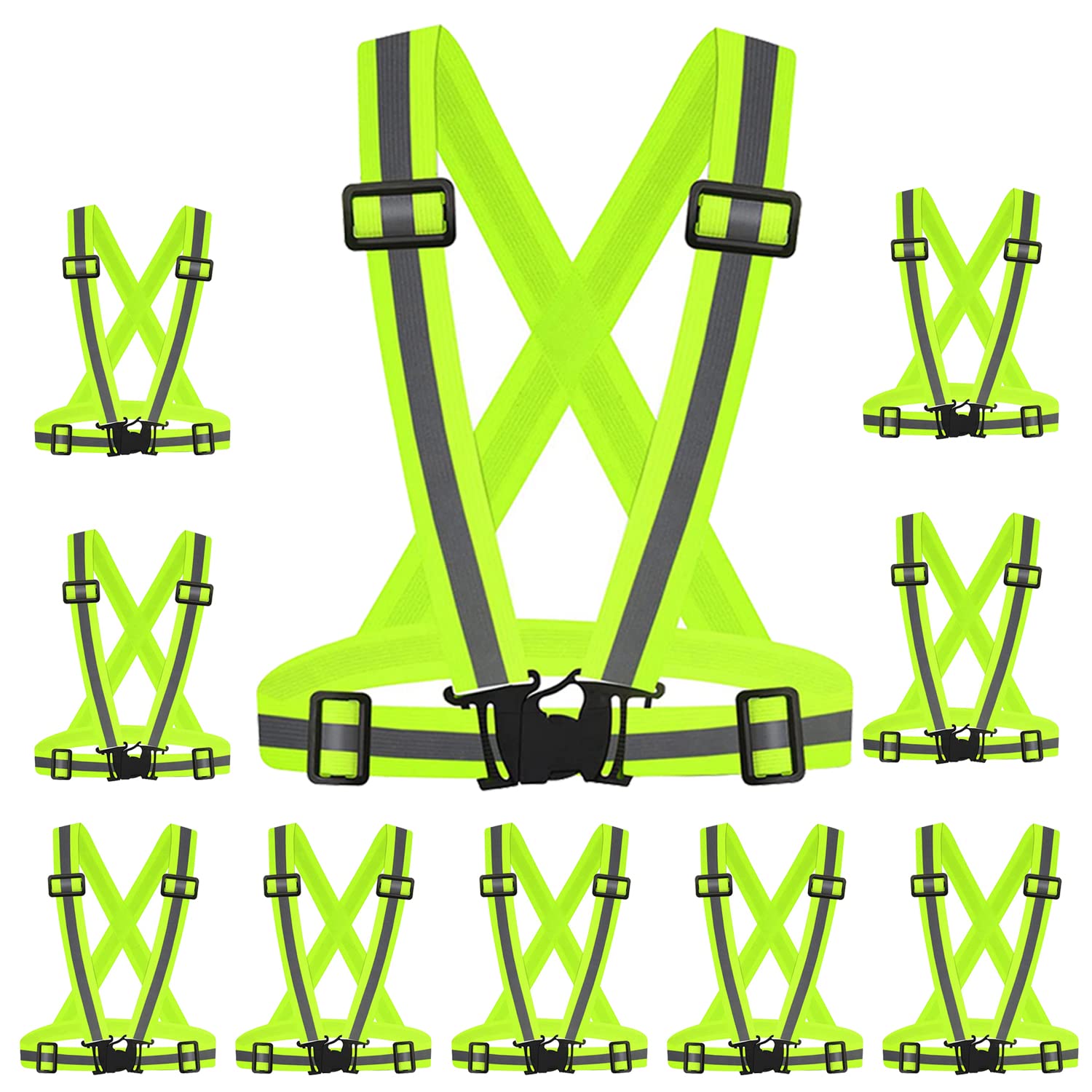 10Pcs Reflective Vest Running Gear, High Visibility Adjustable Safety ...