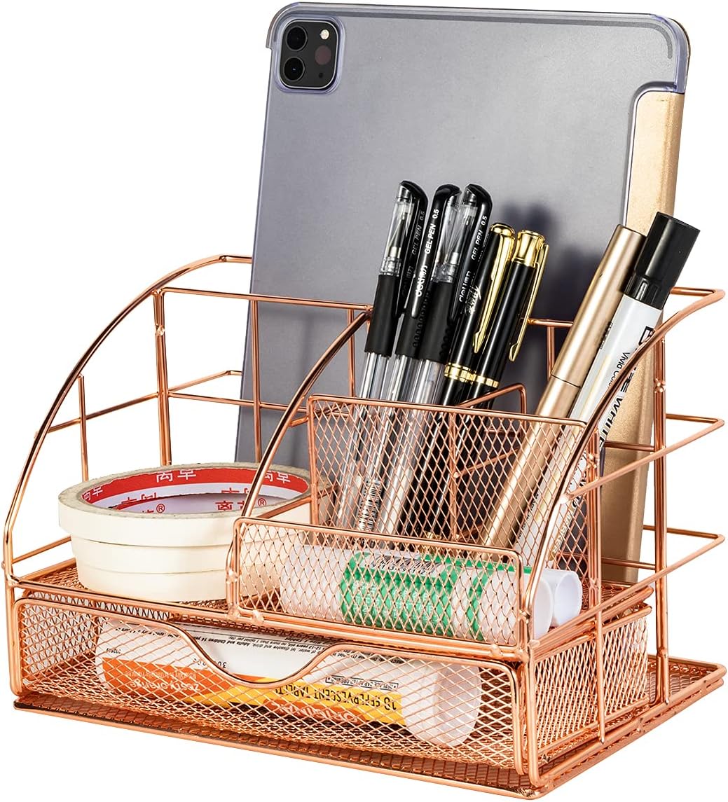 Amazon.com: INSHERE Rose Gold Desk Organizer for Women, Multi ...