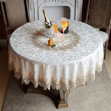 Amazon.com: USTIDE 60 inch Crocheted Lace Tablecloth Round Gorgeous ...