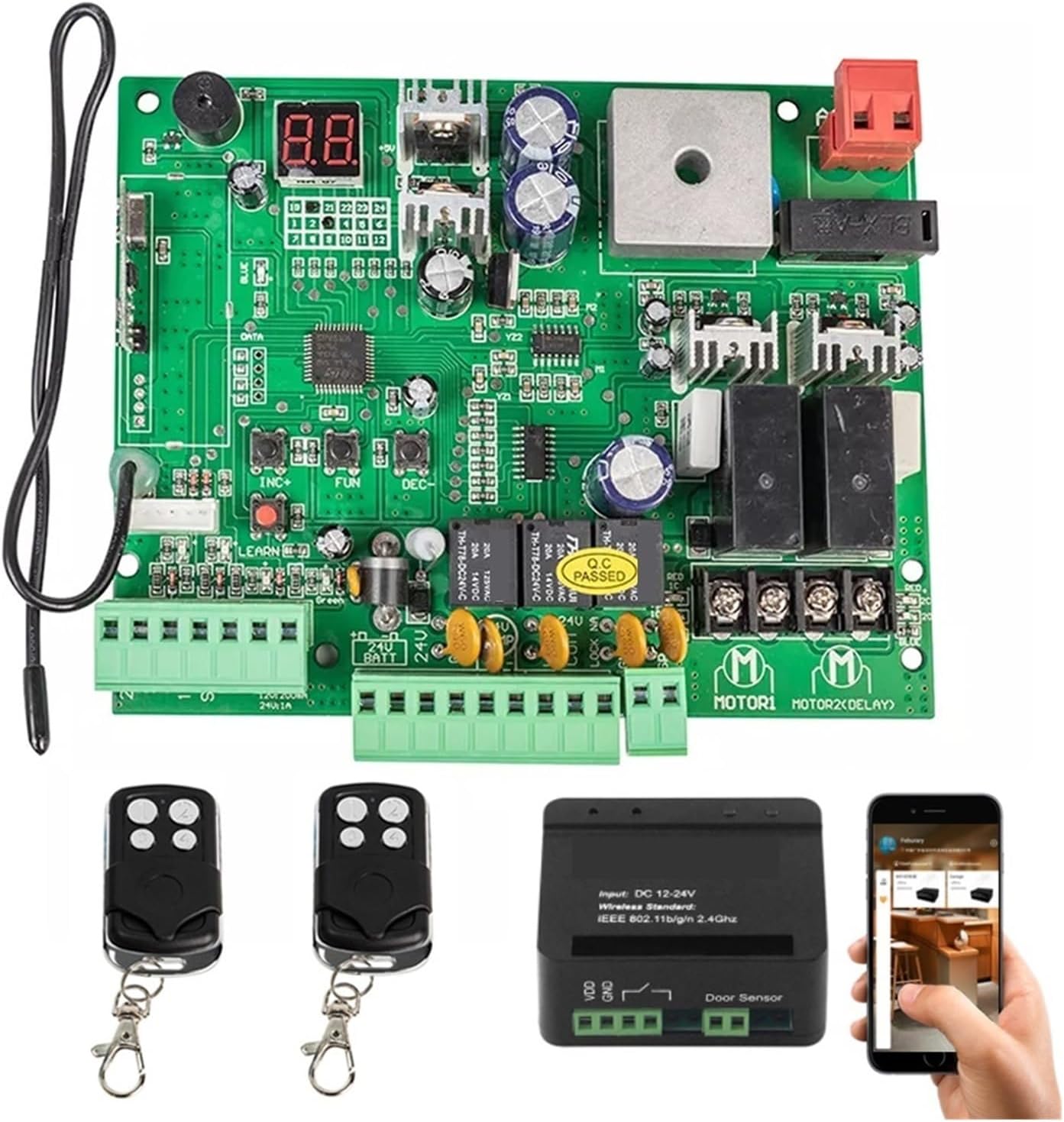 Electric Gate Opener Kit, 12V/24V Board for Automatic Double Arms Swing ...