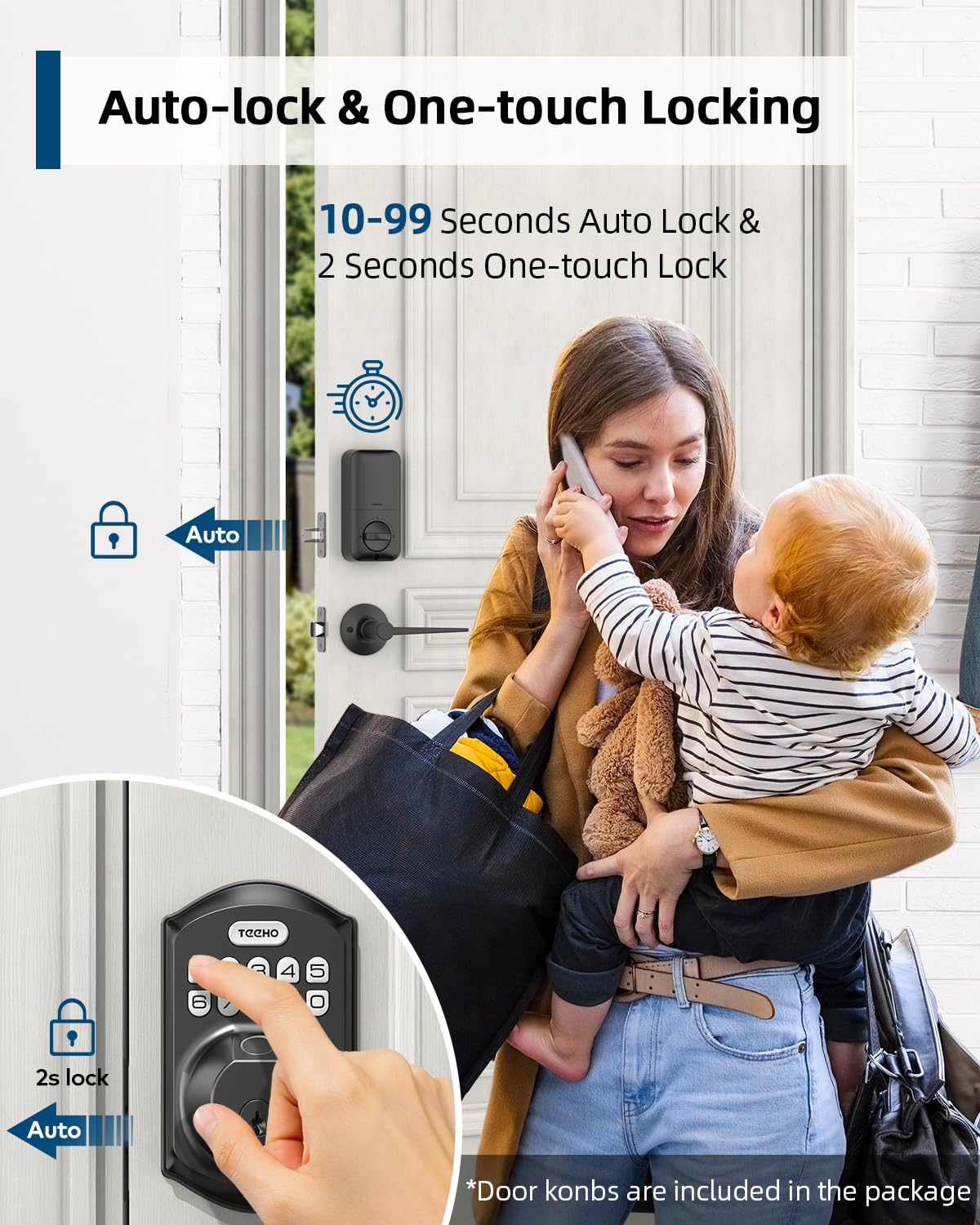 TEEHO Fingerprint Door Lock with 2 Lever Handles, Keyless Entry Door ...