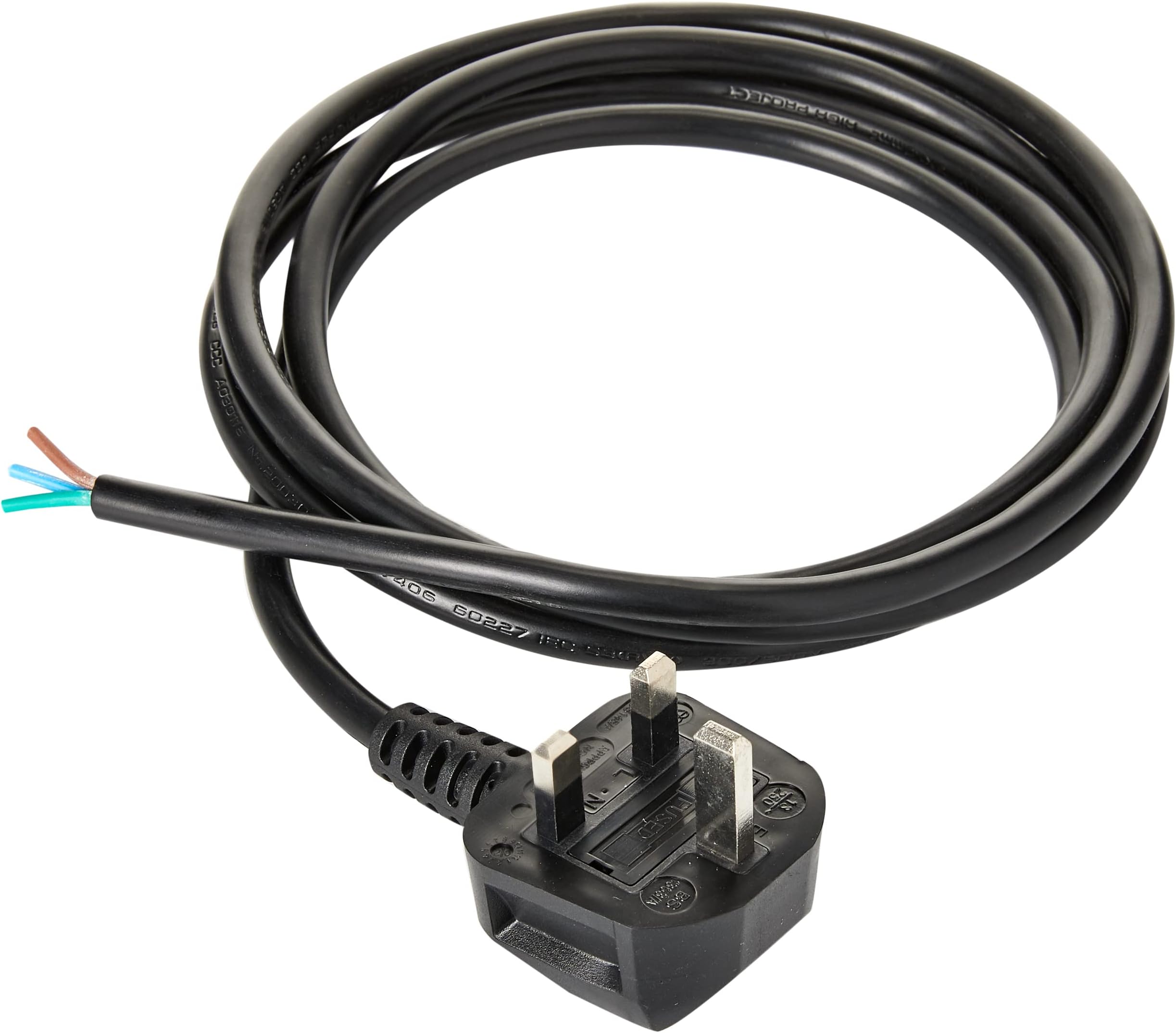 PRO ELEC PE01020 13A UK Plug to Bare Ends Mains Lead, 2m Black : Amazon ...