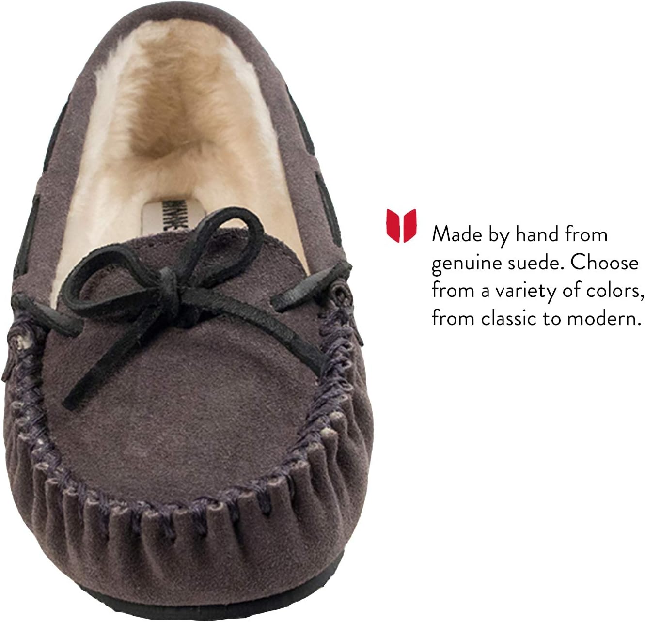 Minnetonka Womens Cally Wide Moccasin, Grey, Size 6 Wide