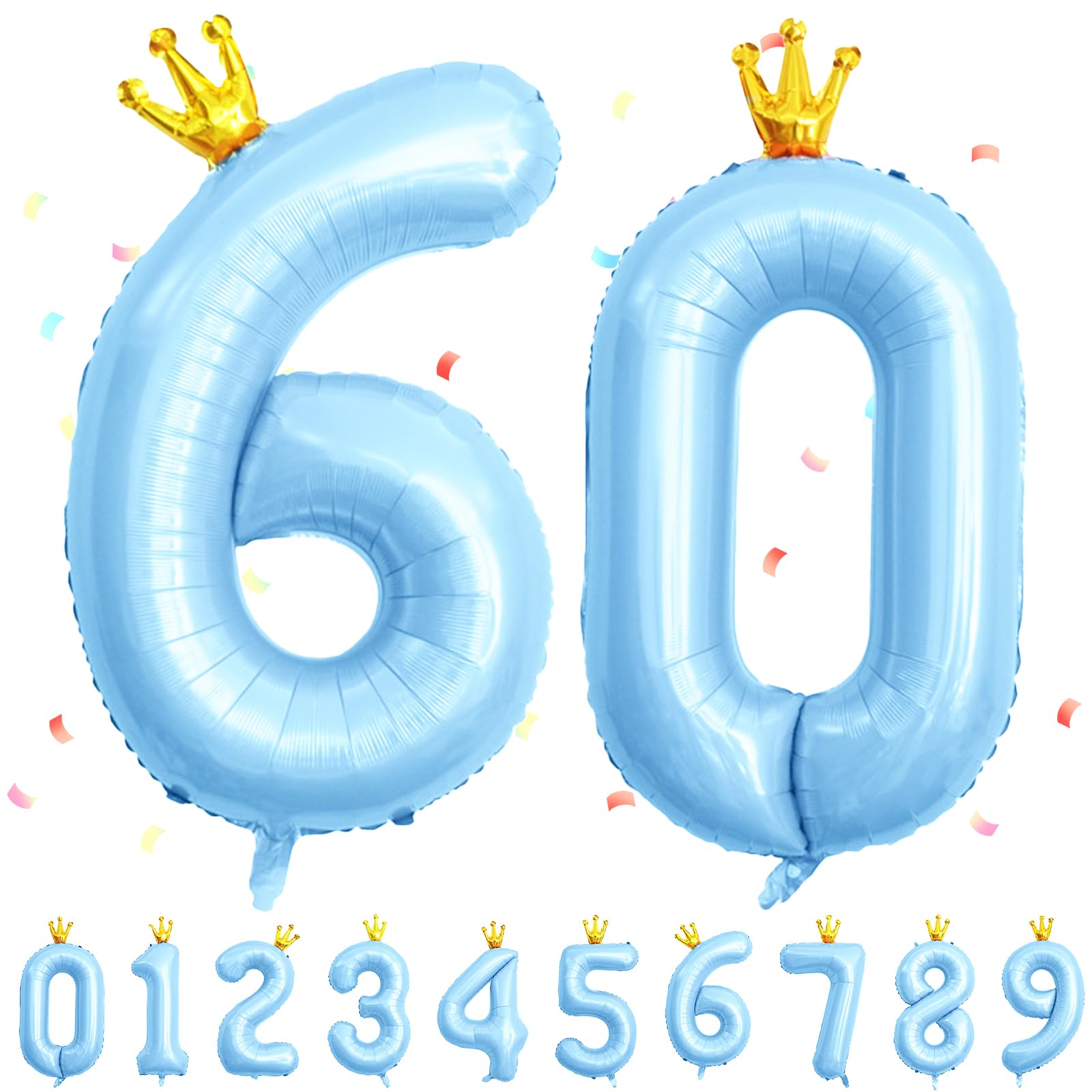 Amazon.com: 40 inch Blue 60 Number Balloons - 60 Foil Crown Balloons ...