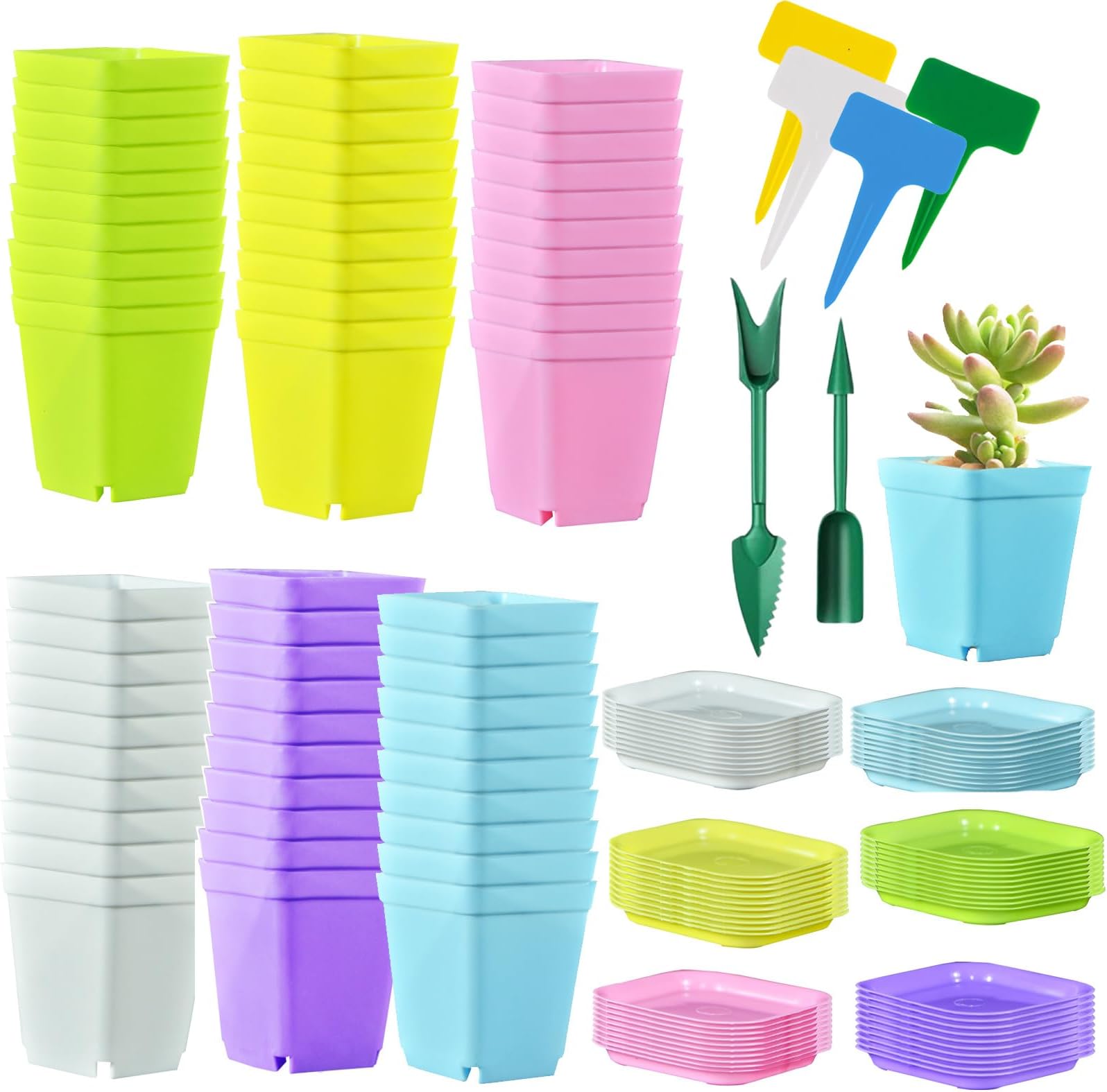 Mini Plastic Planters, 24-Pack of Stackable Flower Pots for Indoors and ...