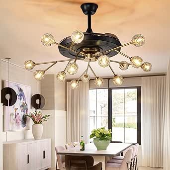 Amazon.com: FINE MAKER 42" Crystal Retractable Chandelier Ceiling Fan ...