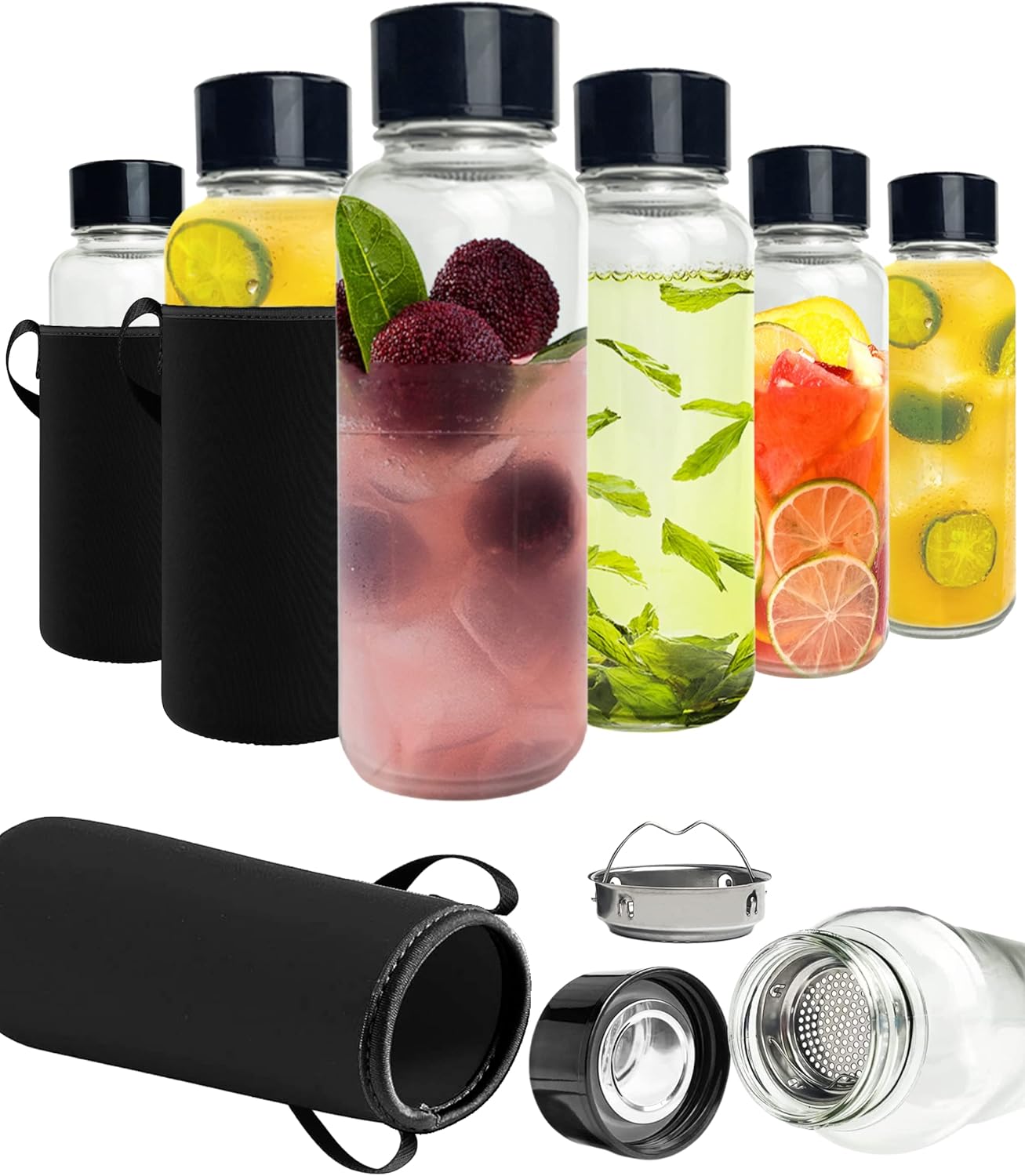 Amazon.com: purifyou 6 Set of 32oz Clear Glass Bottles with Infuser and ...