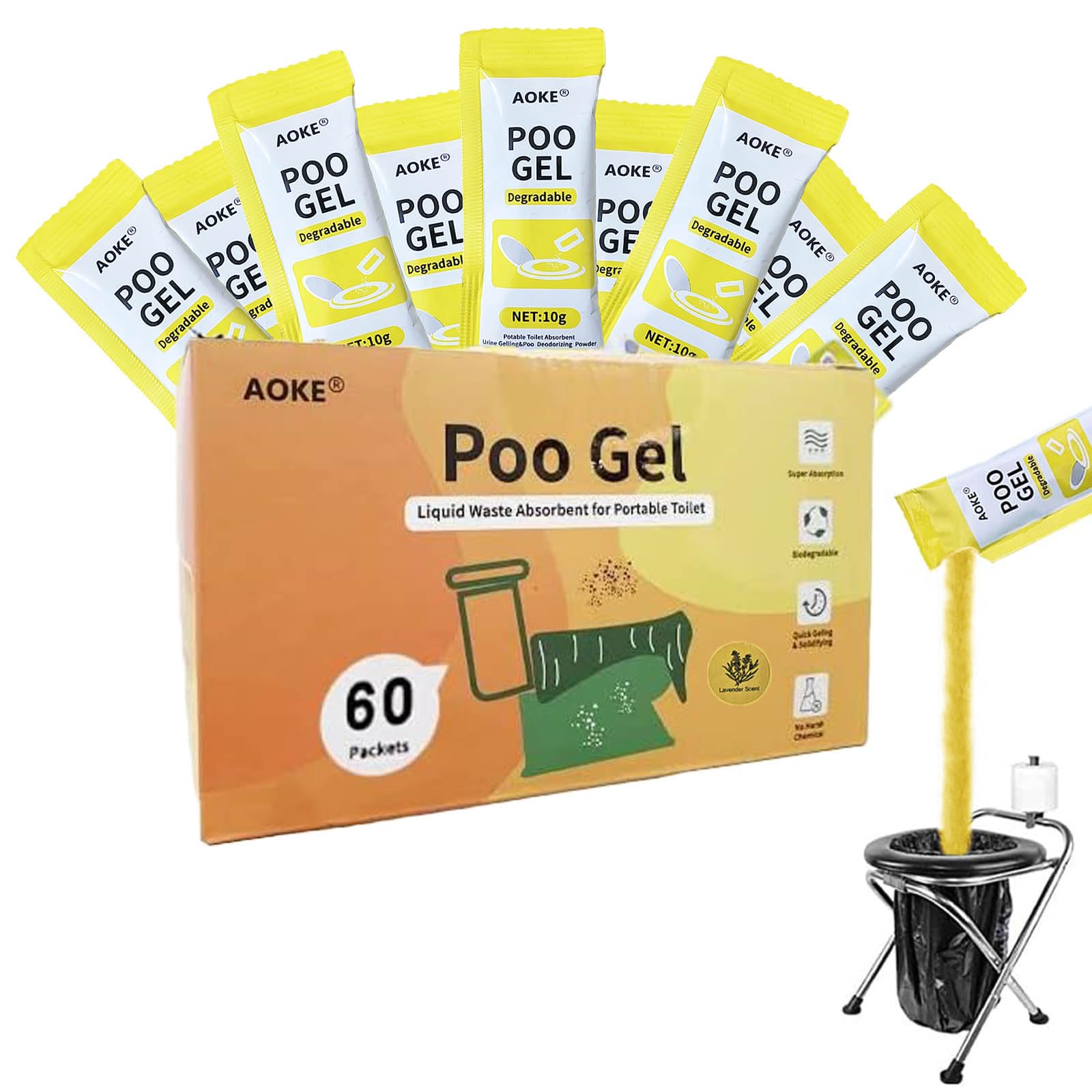 Amazon.com: AOKE Portable Toilet Powder, 60 Pack Poo Gel Lavender scent ...
