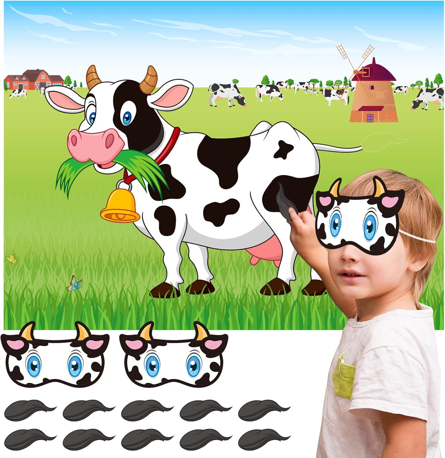 Amazon.com: NEBURORA Pin The Tail on The Cow Game with 30 Tails for ...