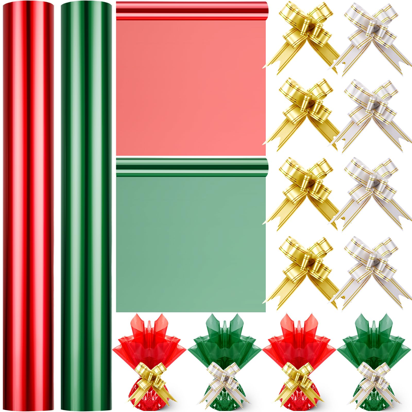 Lyrow 4 Roll Christmas Cellophane Wrap Roll 100 ft x 16 In Gift ...