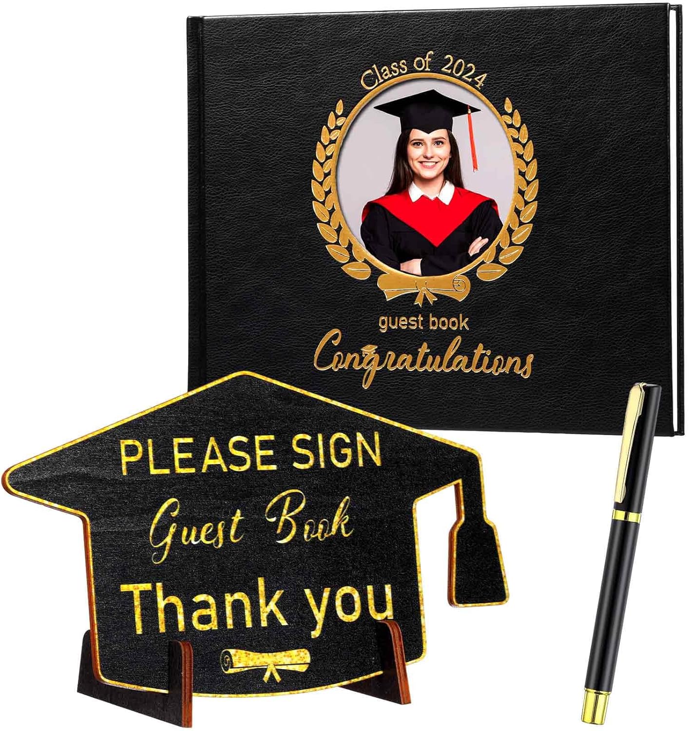 Amazon.com: Pasimy Leather Graduation Guest Book with Grad Stand and ...