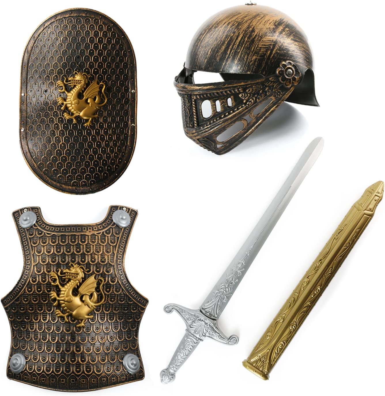 Childs Armour Set - Bronze Knights Helmet, Breastplate, Shield. Sword ...