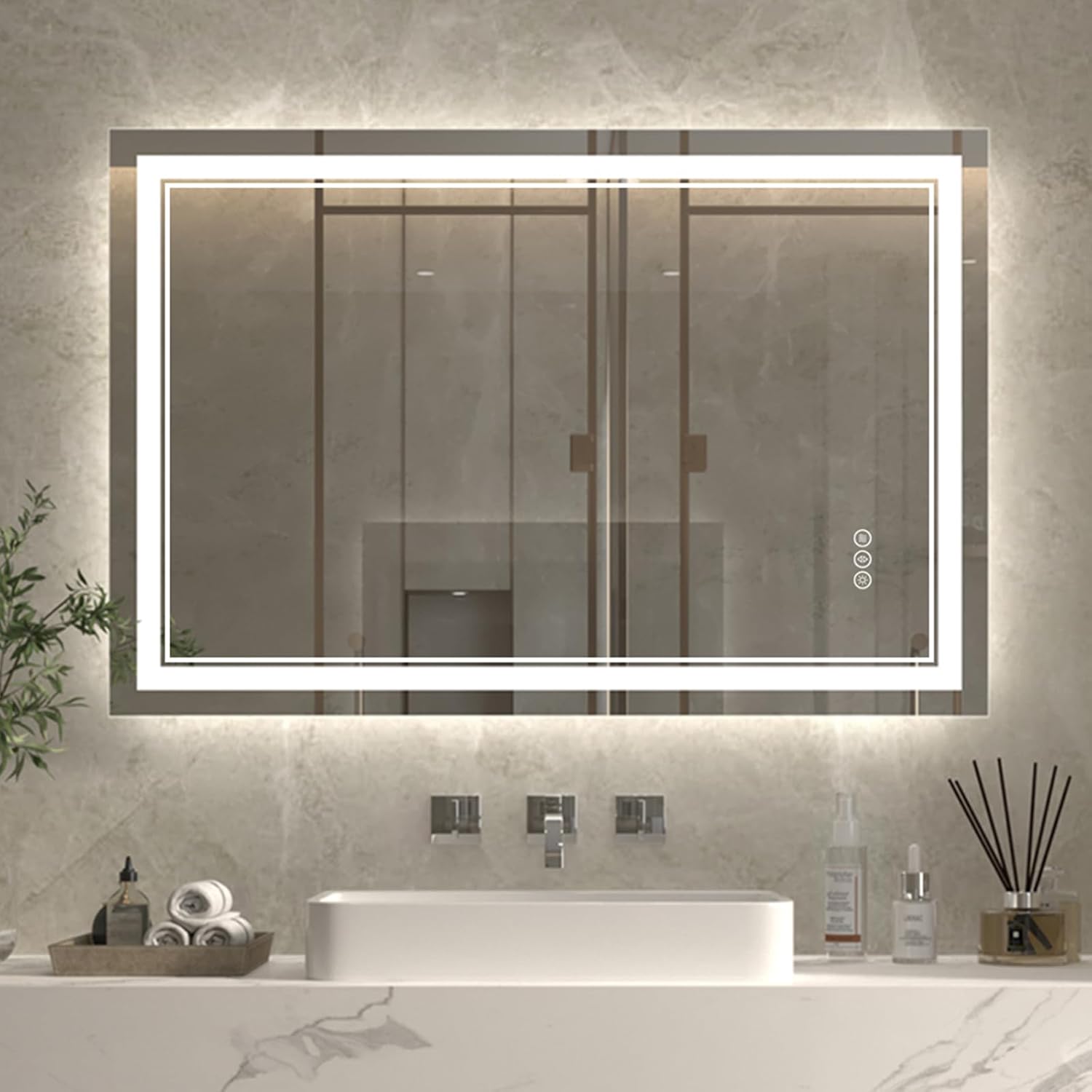 Amazon.com: ExBrite 40x32 inch Lighted Mirrors for Bathroom, Frontlit ...