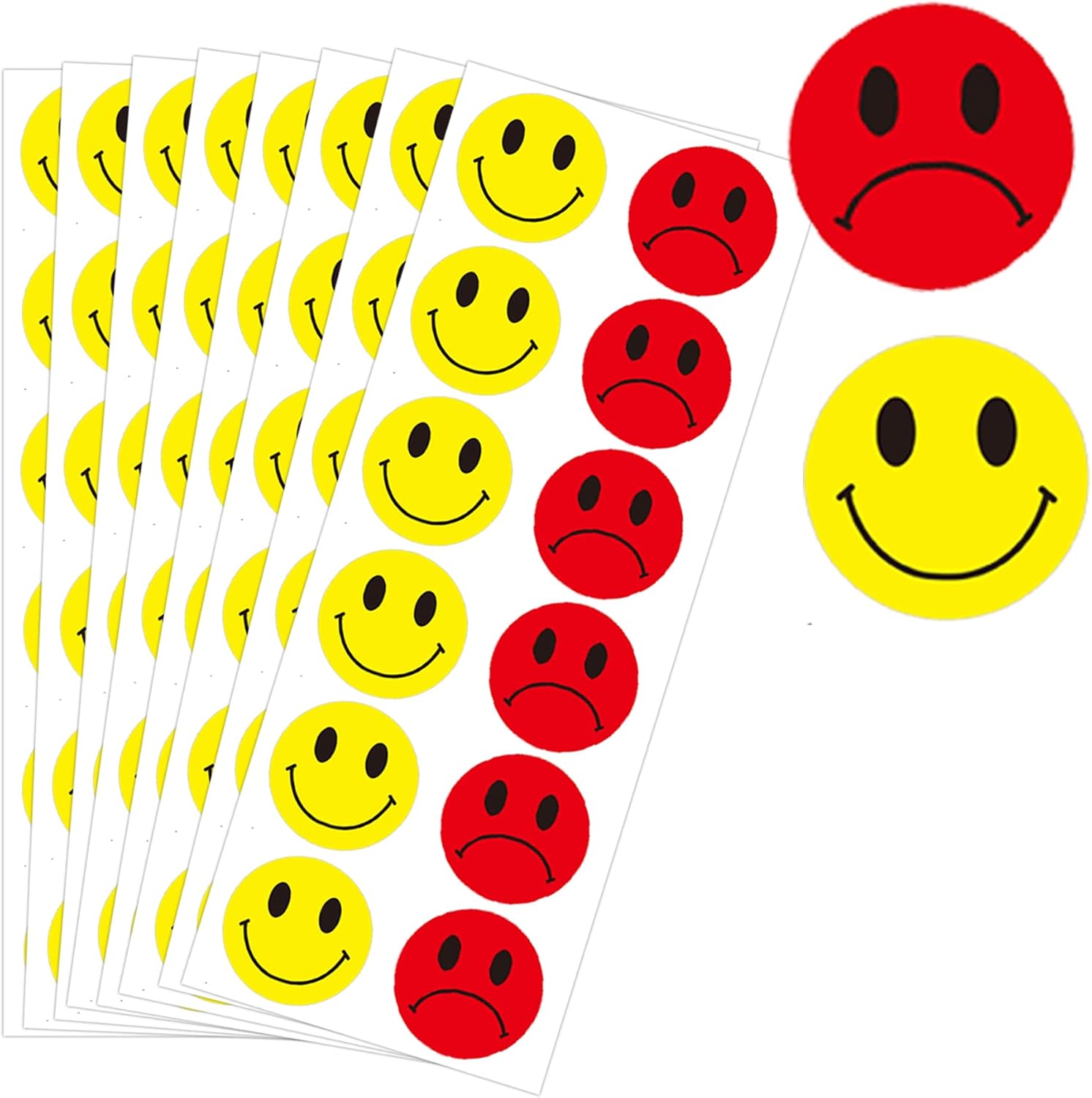 1.5 inch Yellow Happy Smiley Face Stickers and Unhappy Red Sad Labels ...