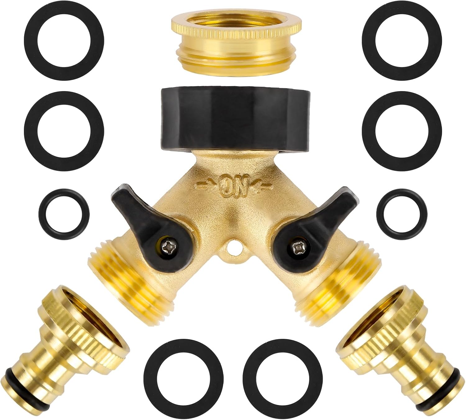 2 Way Brass Tap,Garden Hose Splitter, Y Valve, Two Way Tap Manifold ...