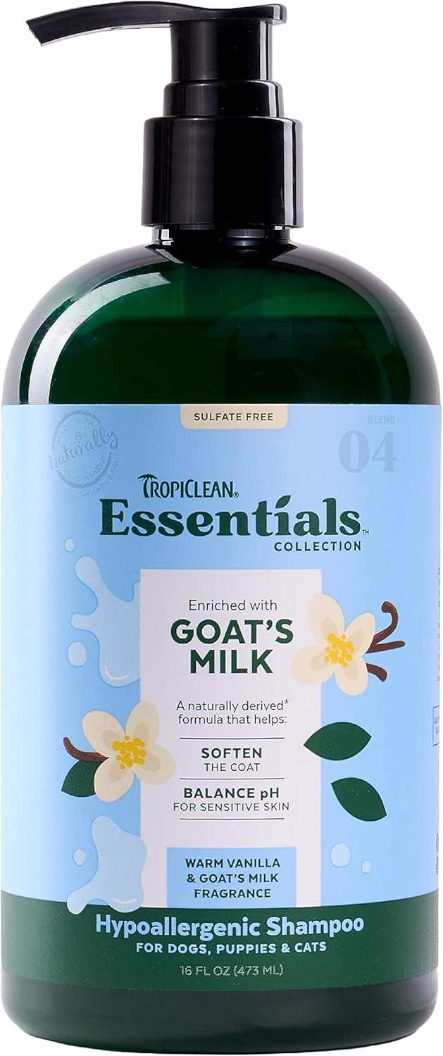 Amazon.com : TropiClean Essentials Goat's Milk Hypoallergenic Shampoo ...