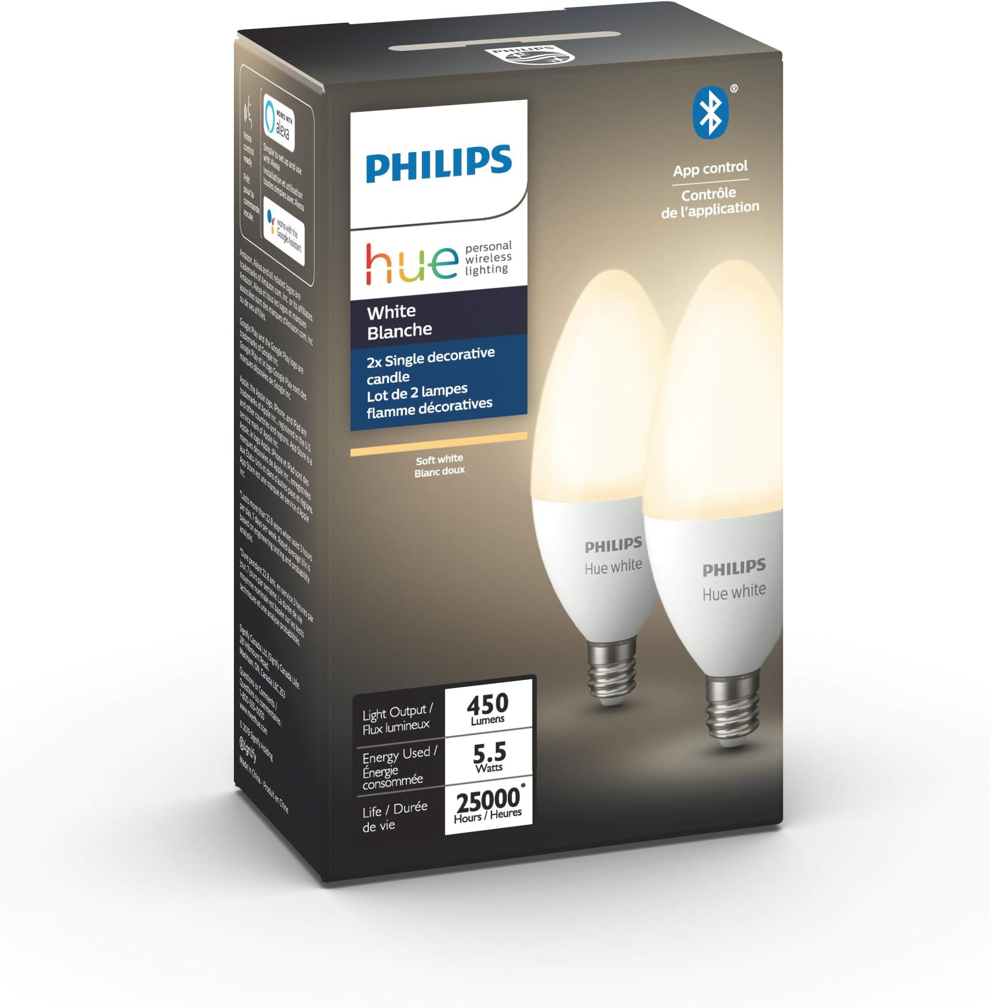 Philips Hue White 5.5W Equivalent 40W B39 Base E12 LED Smart Bulb ...