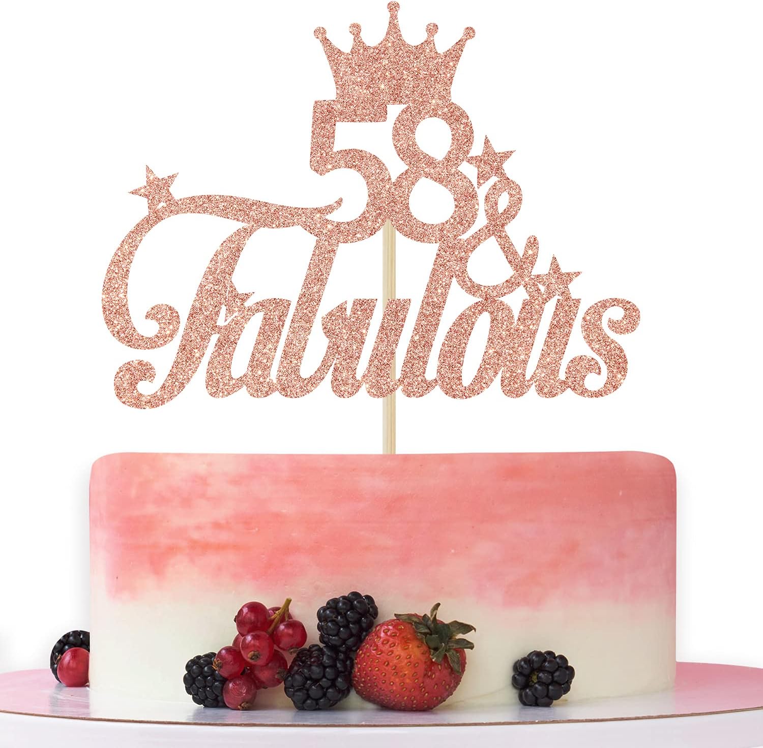 Amazon.com: Rose Gold Glitter 58 & Fabulous Cake Topper - 58th Birthday ...
