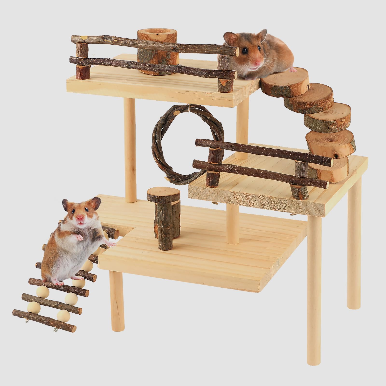 Amazon.com : Hamster Climbing Toys Natural Wooden Two-Tier Hamster ...