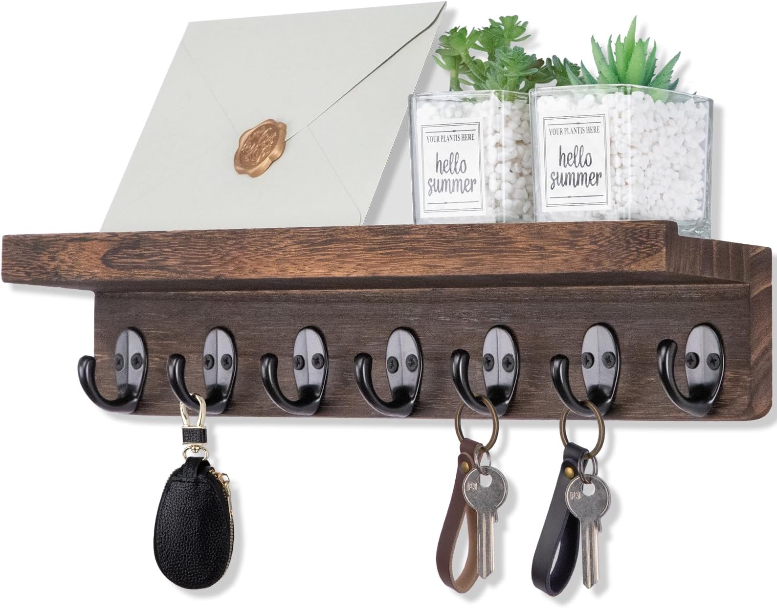 Amazon.com: Nekon Key Holder for Wall Organization, Wooden Mail and Key ...