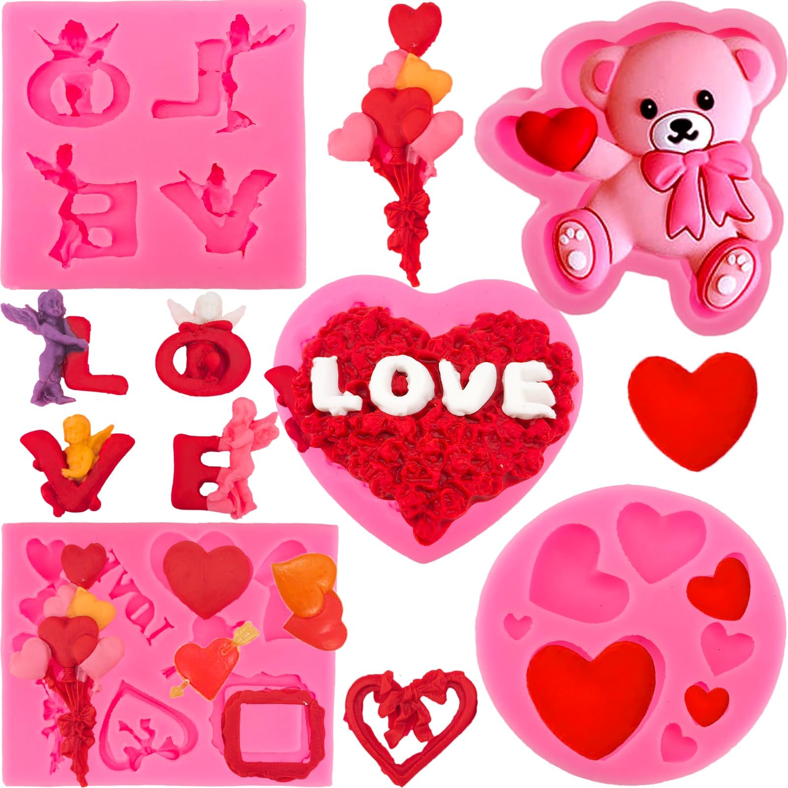 Amazon.com: 6 Pcs Valentine's Day Fondant Molds Wedding Fondant Cake ...