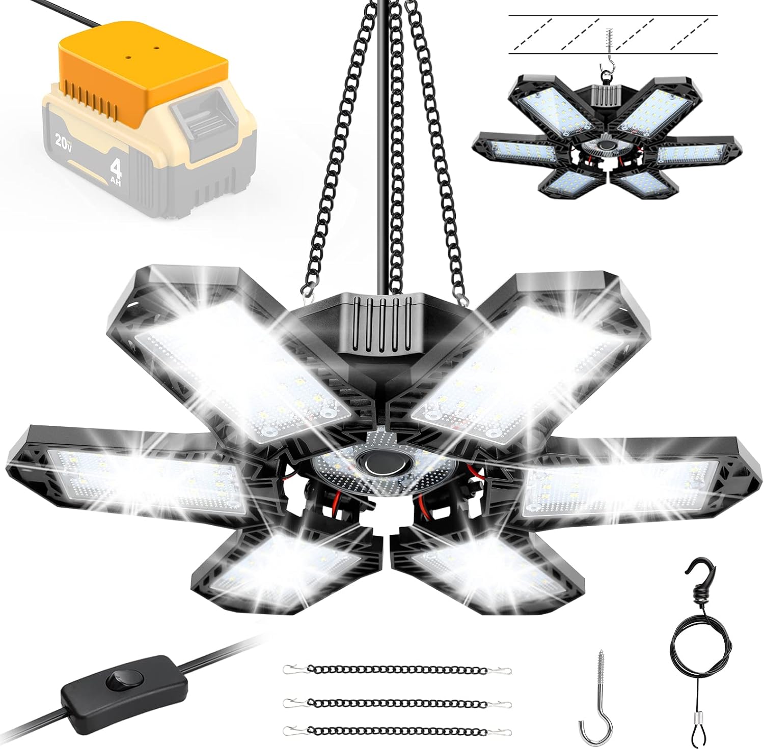 MtiolHig Cordless LED Garage Lights for Dewalt 18v 20v Battery, 28W ...