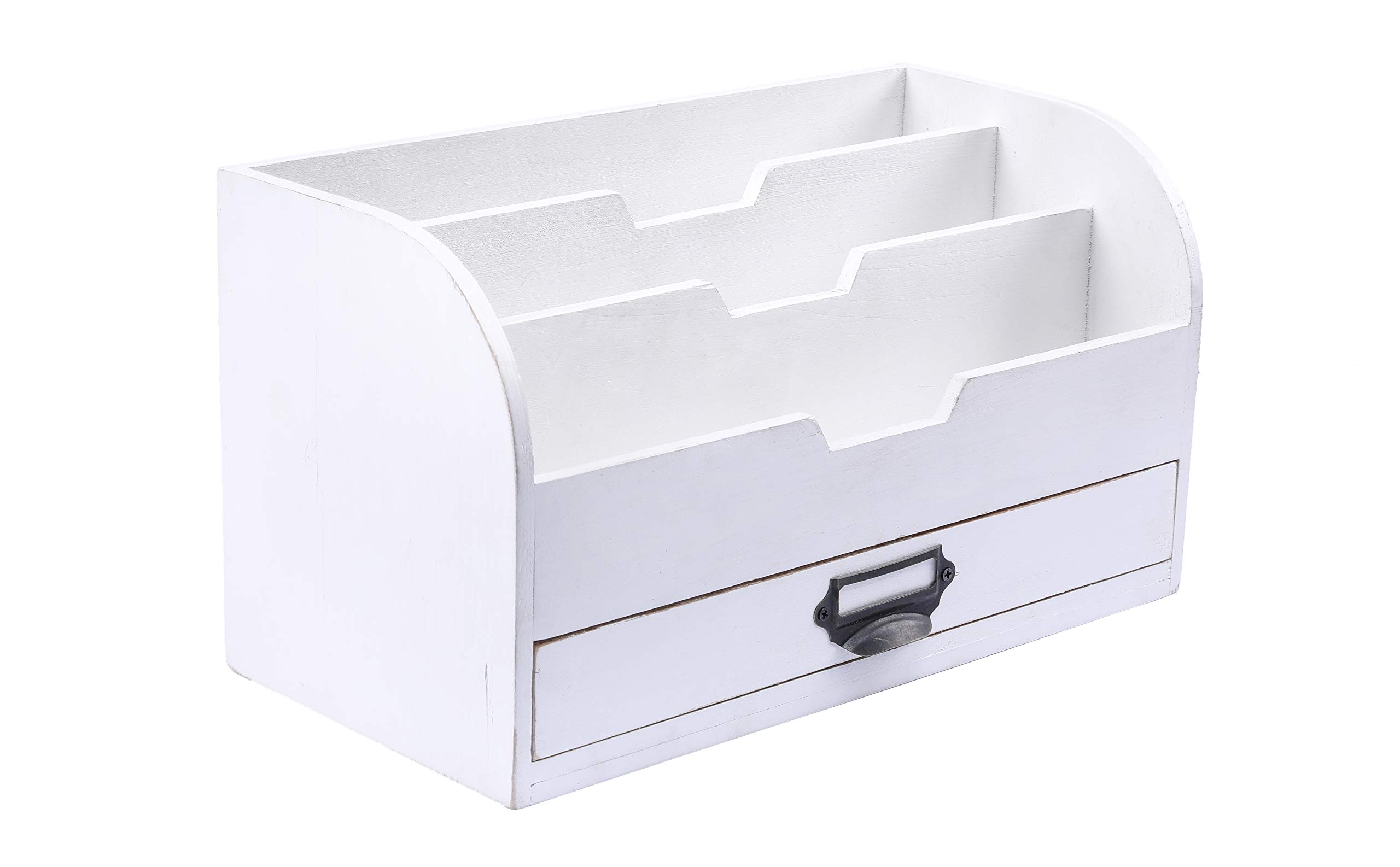 EMAISON White Wooden Desk Organizer with Sliding Drawer, 3 Tire Office ...