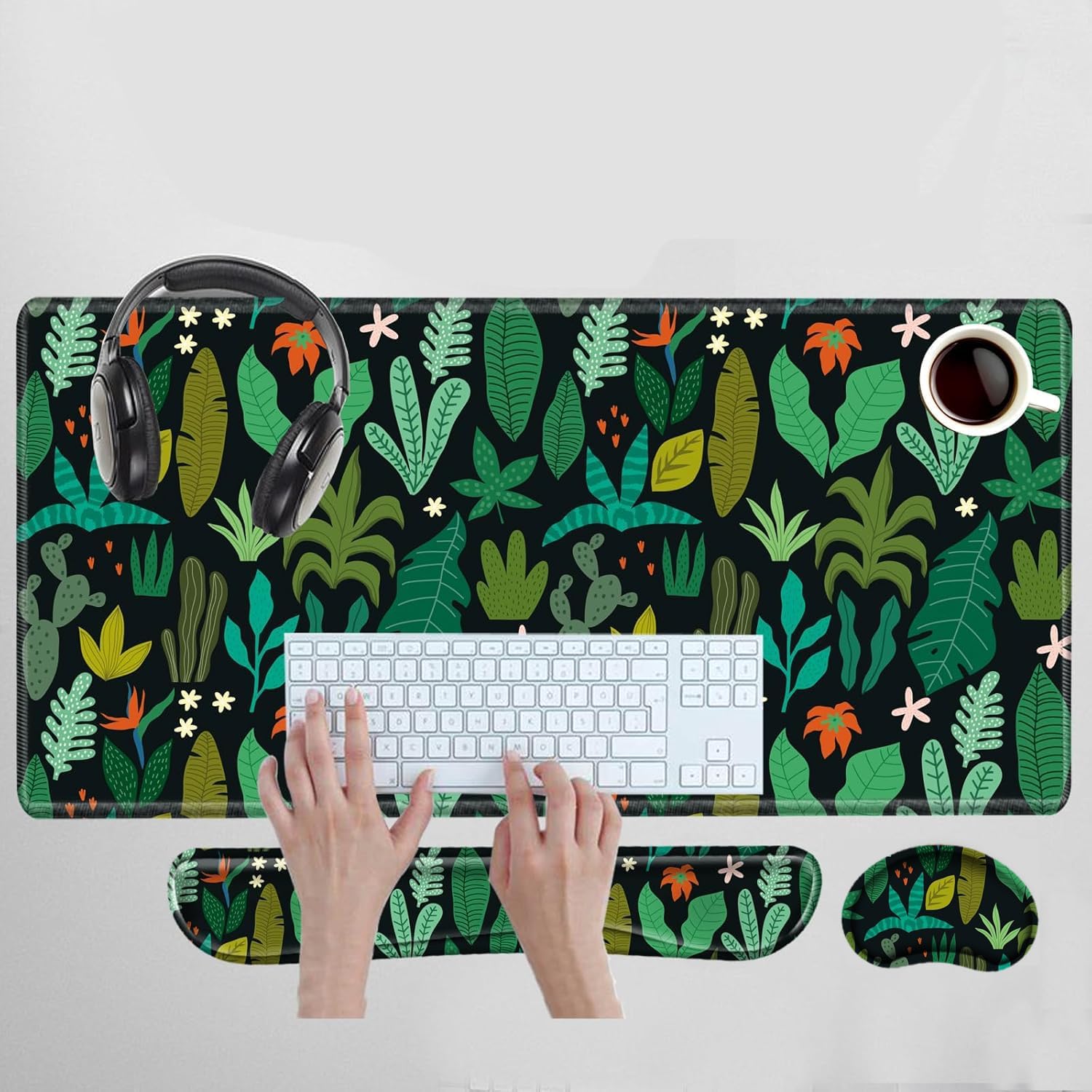 Amazon.com: Tropical Plants Mouse Pad and Keyboard Wrist Rest Large ...