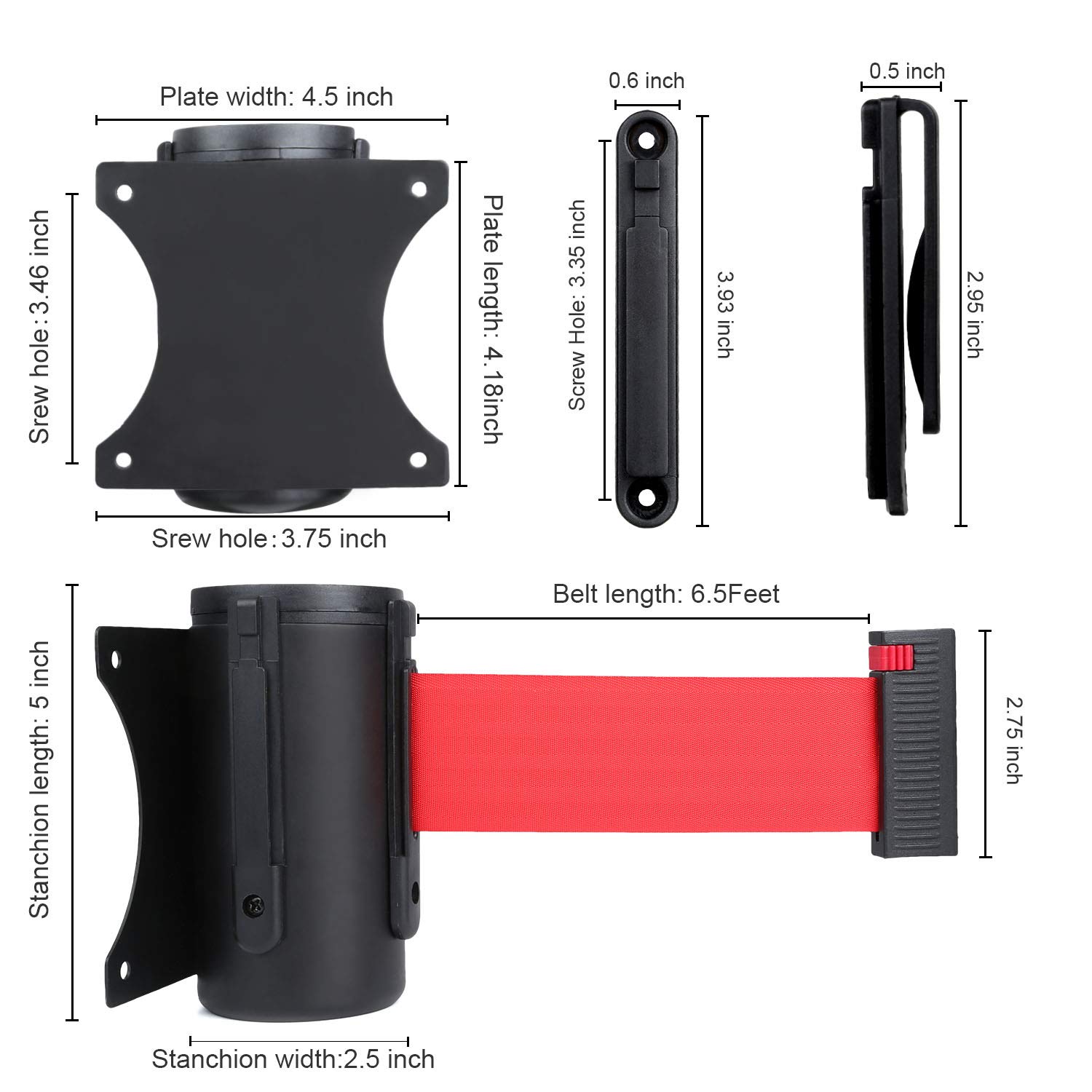 Snapklik.com : Black Wall Mounted Crowd Control Retractable Belt Safety ...
