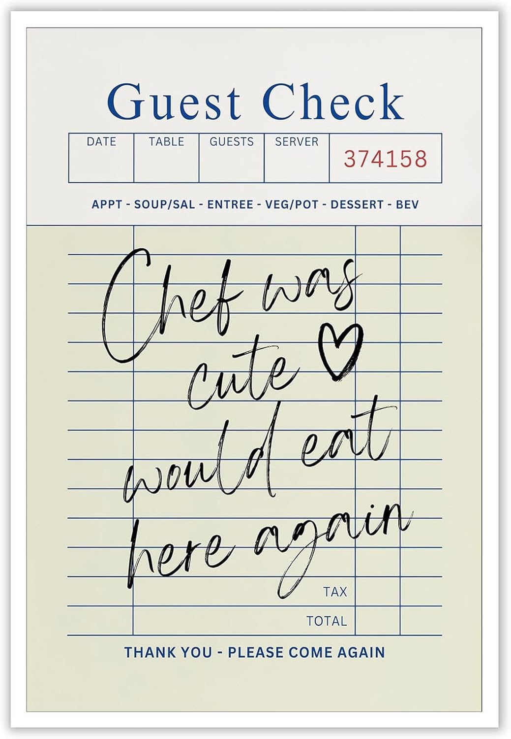 Amazon.com: Funny Guest Check Poster Retro Trendy Wall Art Funky Preppy ...