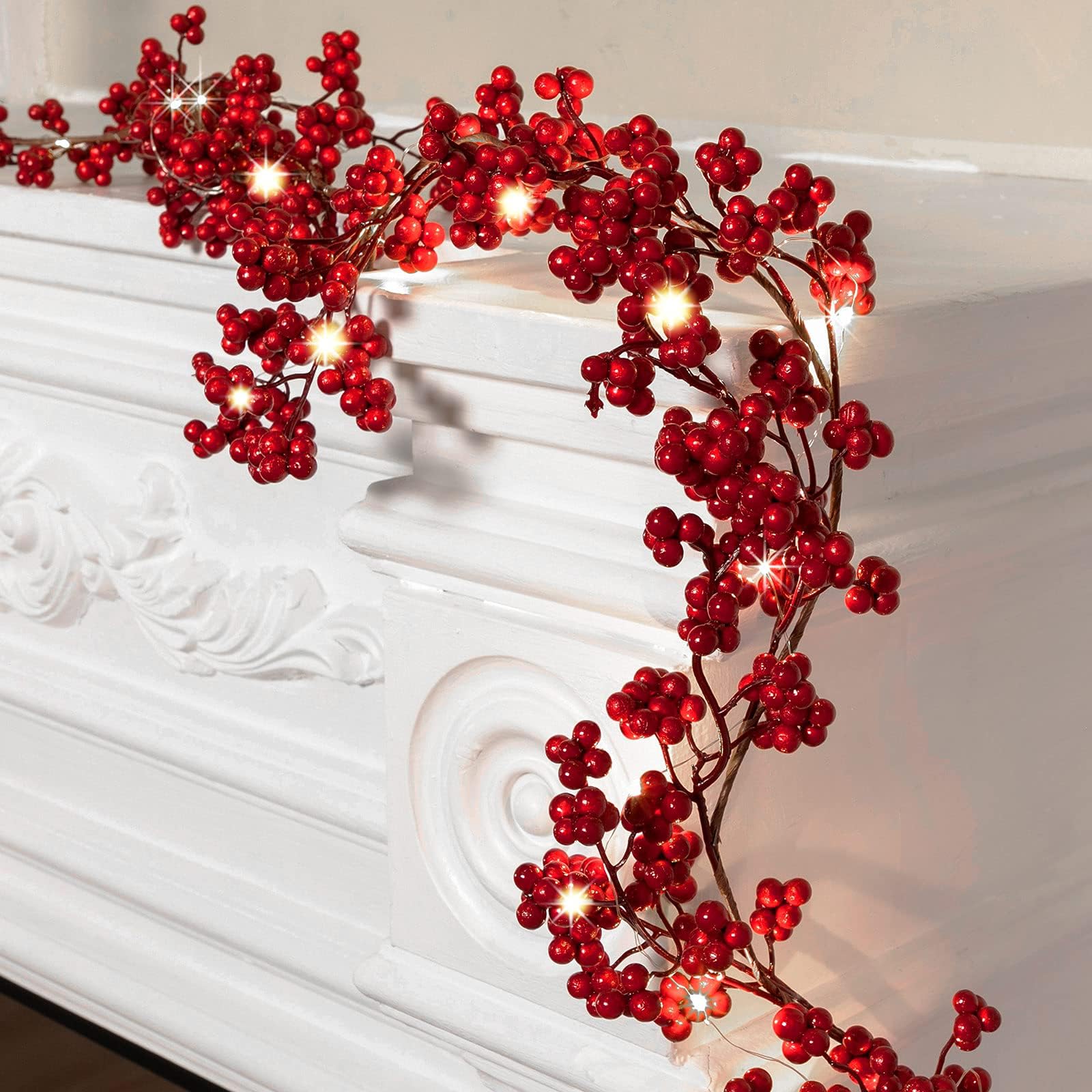 Amazon.com: Berry String Garland Lighted Berry Indoor Artificial ...