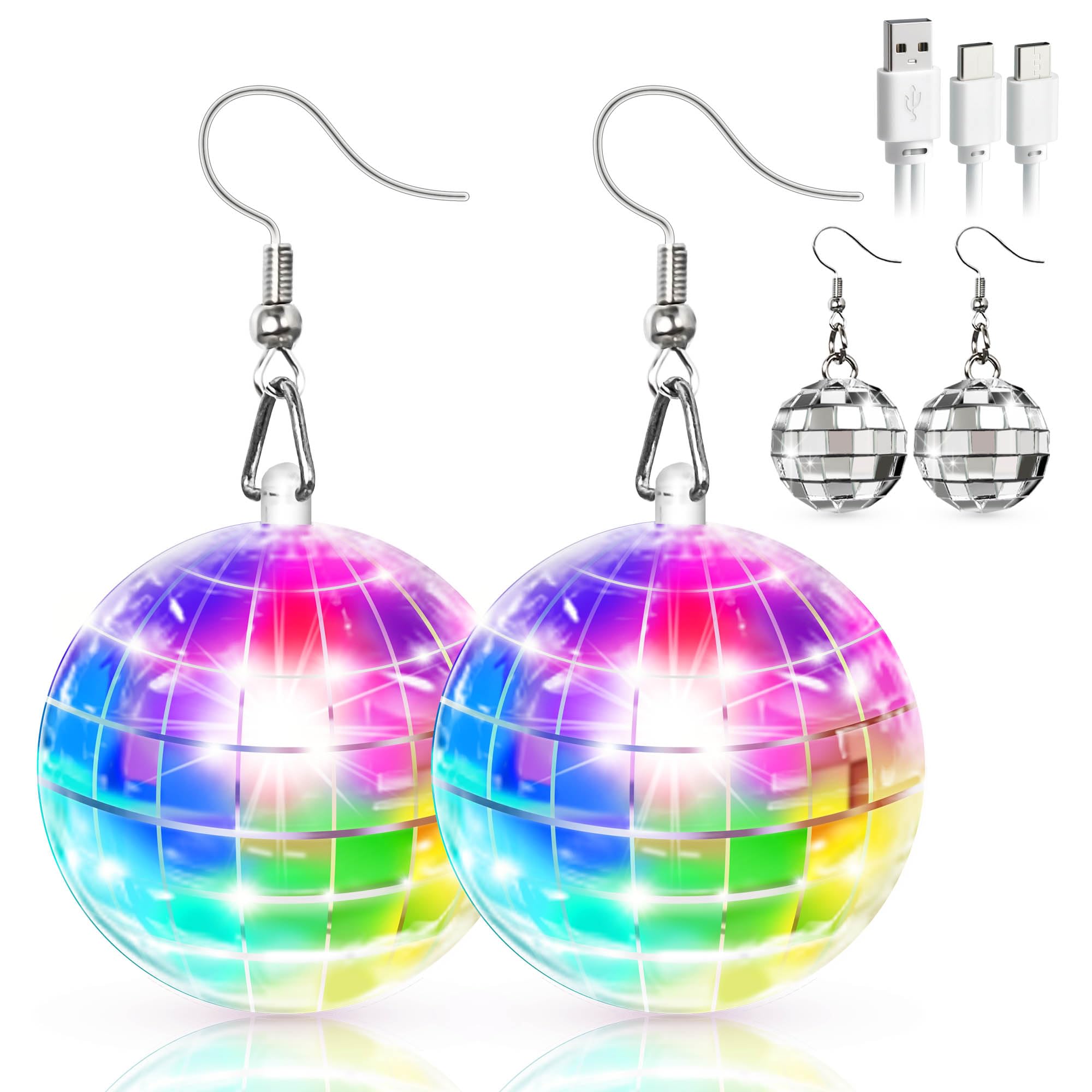 Snapklik.com : 2-Pair Disco Ball Earrings, 16 Modes Rechargeable Fun ...