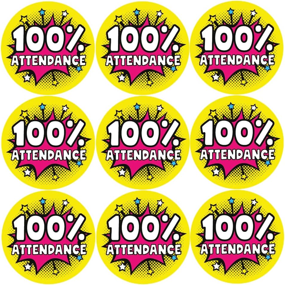 144 Retro 100% Attendance Reward Stickers For Children, Teachers ...