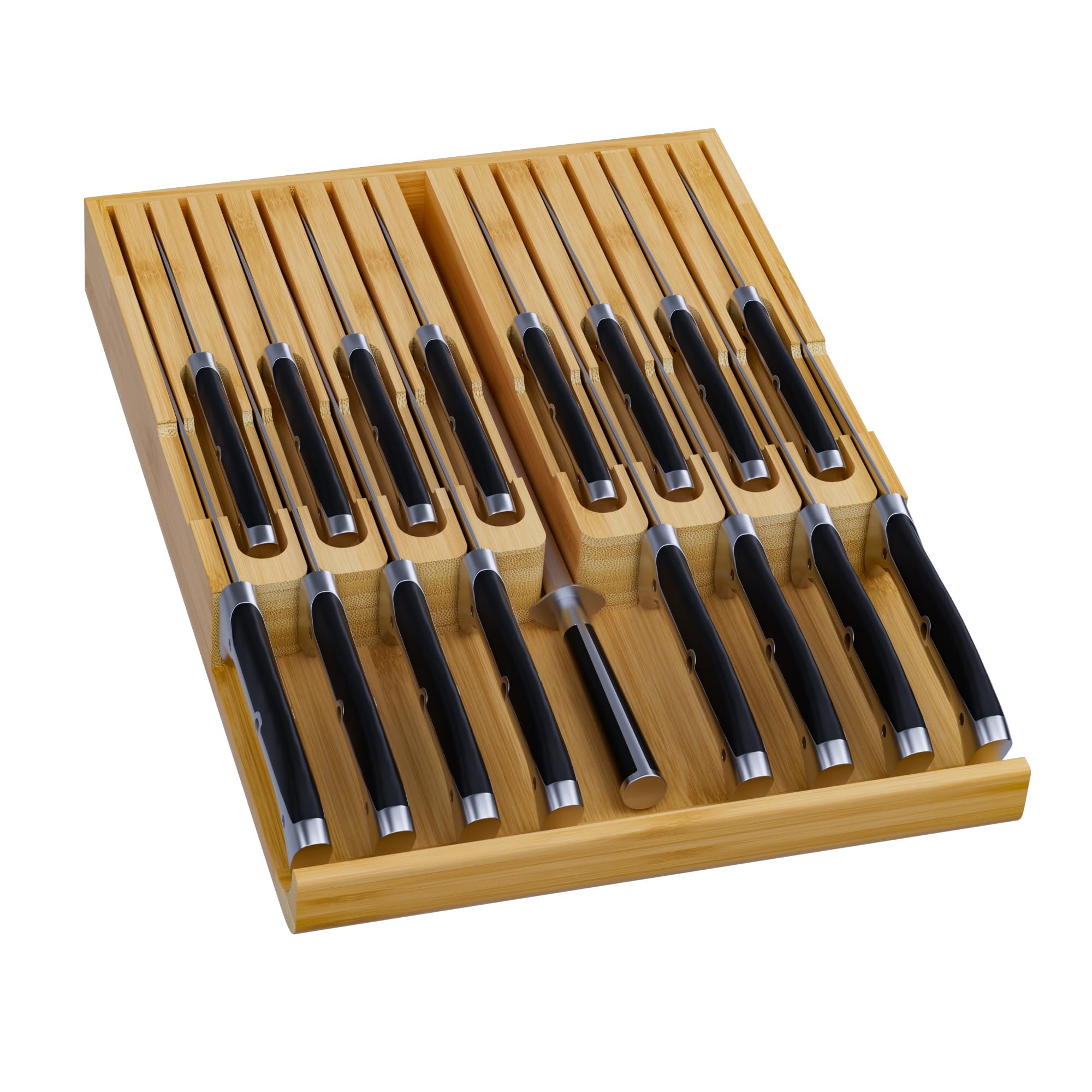 Amazon.com: Domax Bamboo In-drawer Knife Block - Knife Drawer Organizer ...