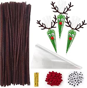 600 pcs Christmas Reindeer DIY Craft Set Including 100 pcs Brown Pipe ...