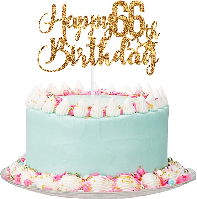 Gold Glitter Happy 66th Birthday Cake Topper - 66th Birthday Cake ...