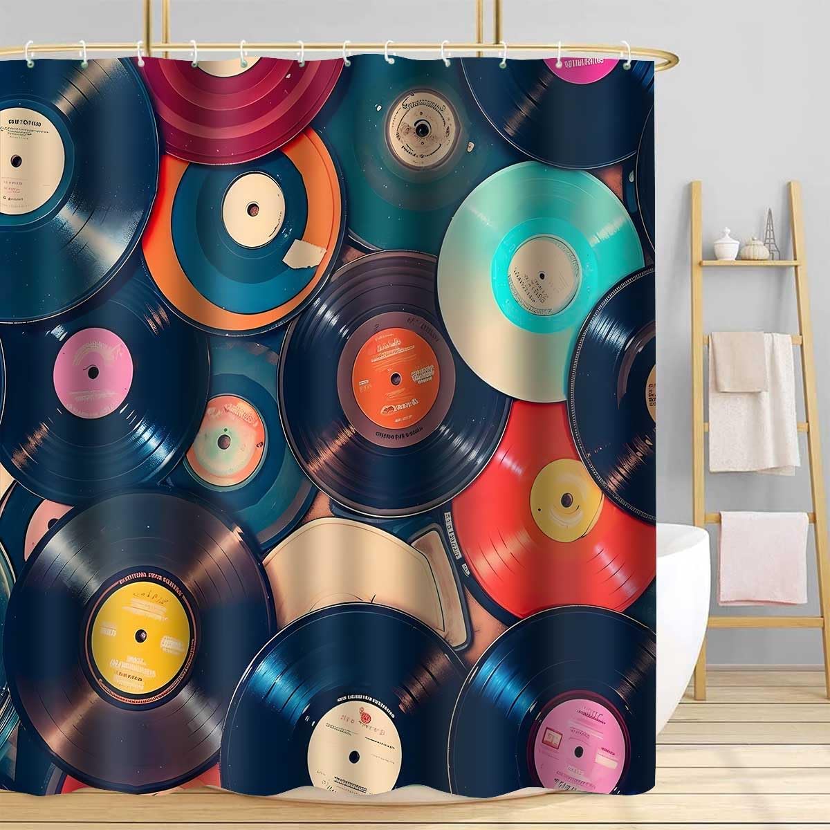 Amazon.com: TPMDFC Retro Music Shower Curtain 72x72inch Music Records ...