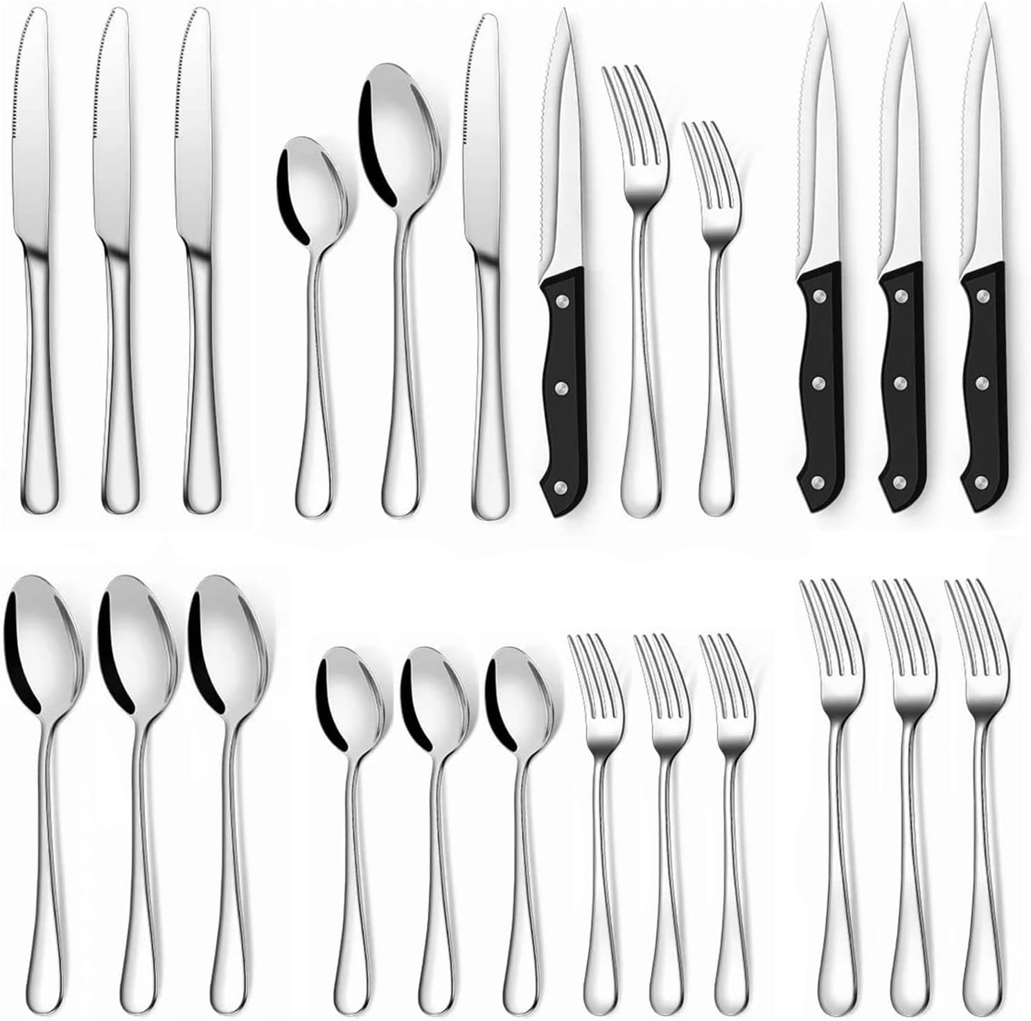 Juego de Cubiertos de Plata de 24 Piezas, Cubiertos de Acero Inoxidable ...