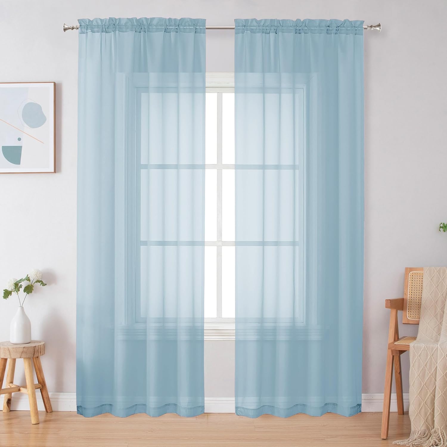 Amazon.com: Simplebrand Sky Blue Sheer Curtains 84 Inches Long, Light ...